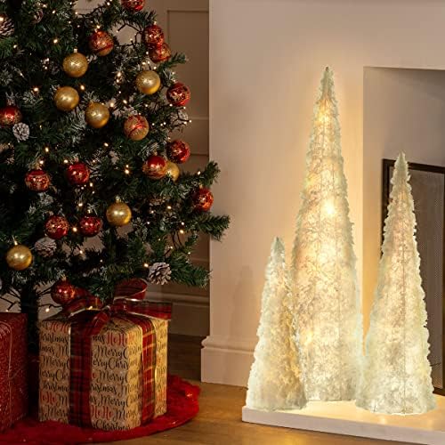 Christmas Village 3pc Light Up LED Christmas Glitter Tree Cones, Xmas ...