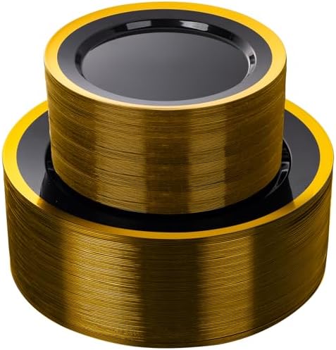 Amazon.com: supernal 120-Pack Black and Gold Plastic Plates, 60 Guests ...