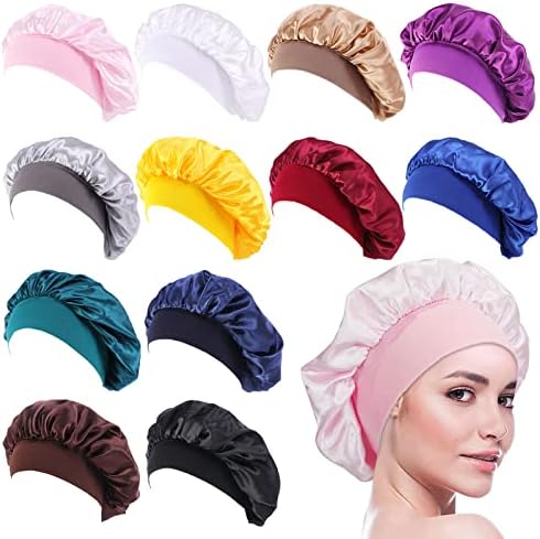 Amazon.com : 12pcs Large Satin Bonnets for Sleeping, Silky Hair Bonnet ...