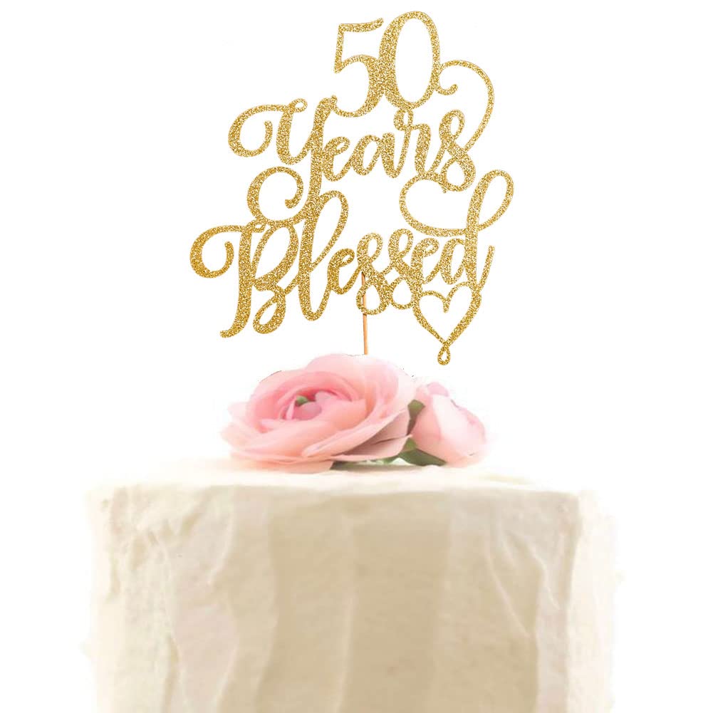 Amazon.com: 50 Years Blessed Cake Topper, Happy 50th Birthday Cake ...