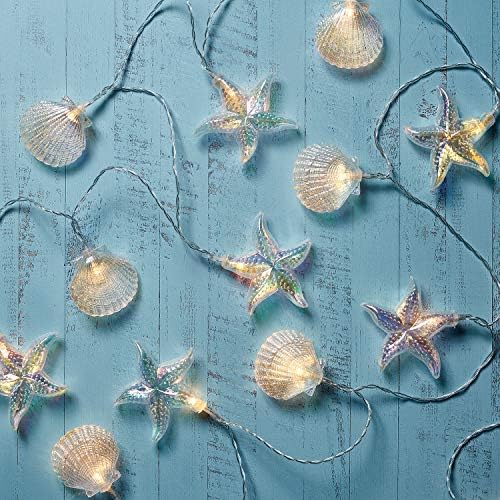 Lights4fun, Inc. 12.5ft Iridescent Seashell & Starfish Battery Operated ...