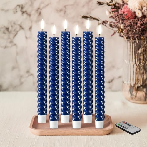 Eywamage Navy Blue Spiral LED Taper Candles with Remote, Flickering ...