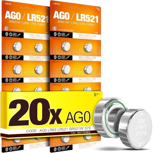 5Plus Group 20 Pcs AG0 LR521 379 SR521 SR521W Alkaline Button Cell ...