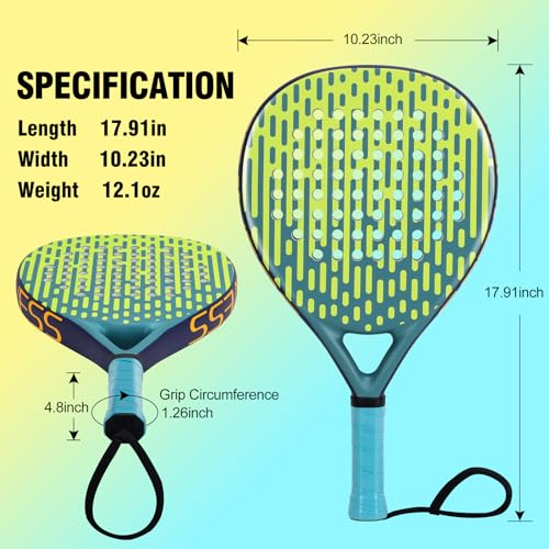 GEAVESS Padel Racket Carbon and Fiberglass Surface with EVA Memory Foam ...