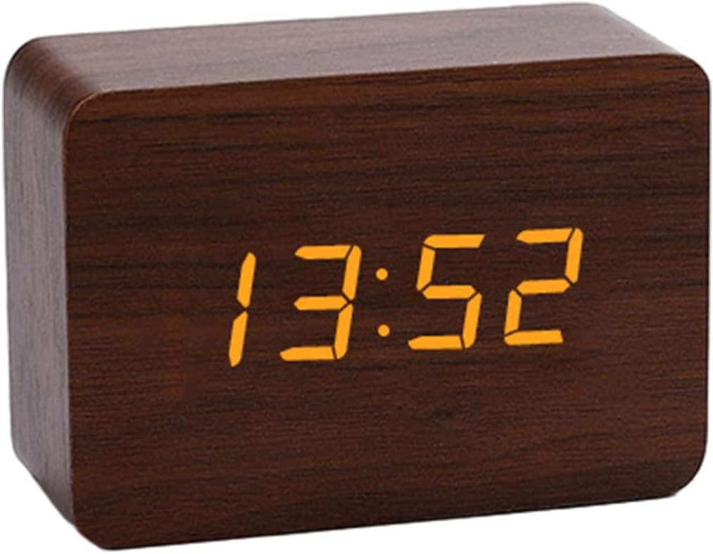 Amazon.com: Digital Alarm Clock, Wooden Desk Clock, Large Display ...