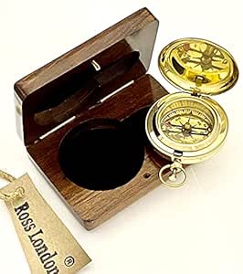 Ross London Pocket Compass with Hardwood Presentation Box - Push Button ...