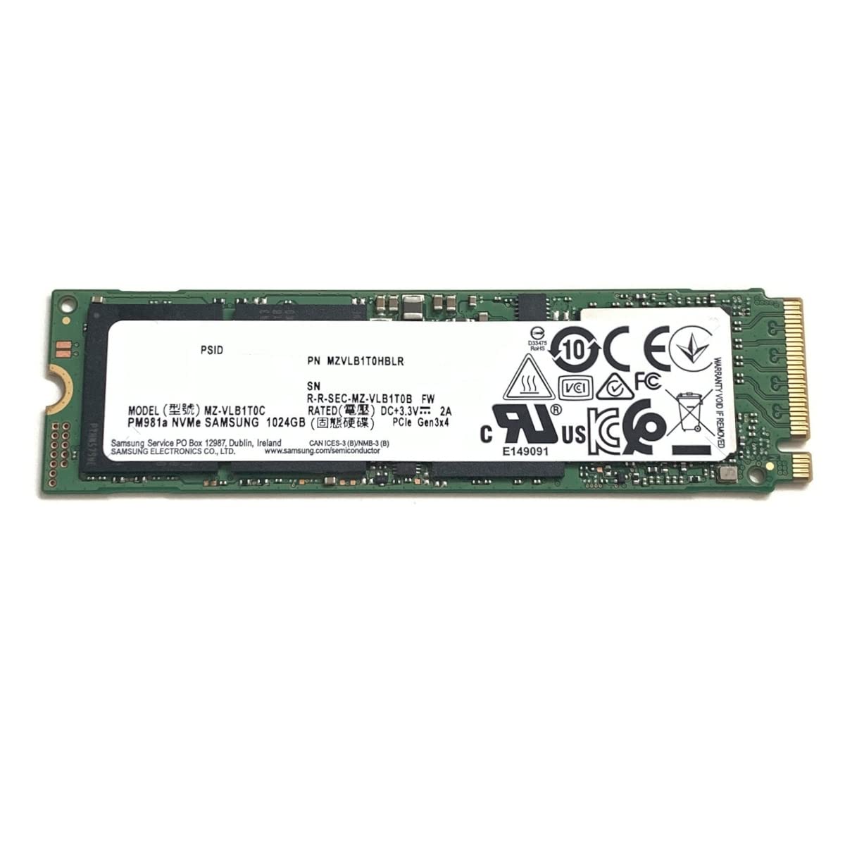 Samsung SSD 1TB PM981a M.2 2280 NVMe PCIe 3.0 MZVLB1T0HBLR Solid State ...