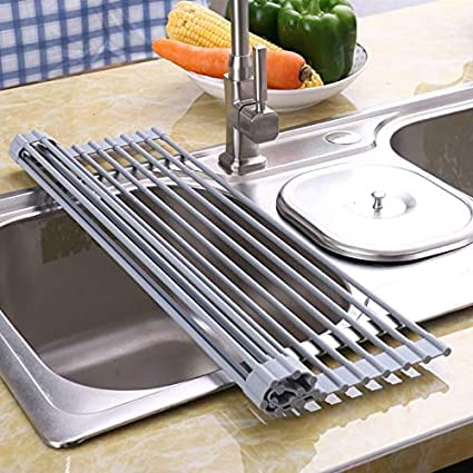 Maloren Multipurpose Roll-up Dish Draying Rack Over The Sink Mat ...