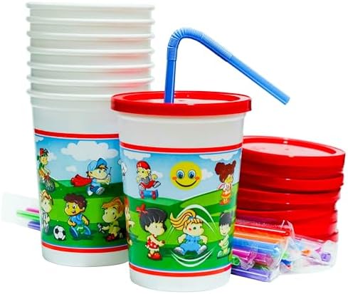 Amazon.com: Leakproof 12oz Kids Party Cups With Lid and Straw 10Pk ...