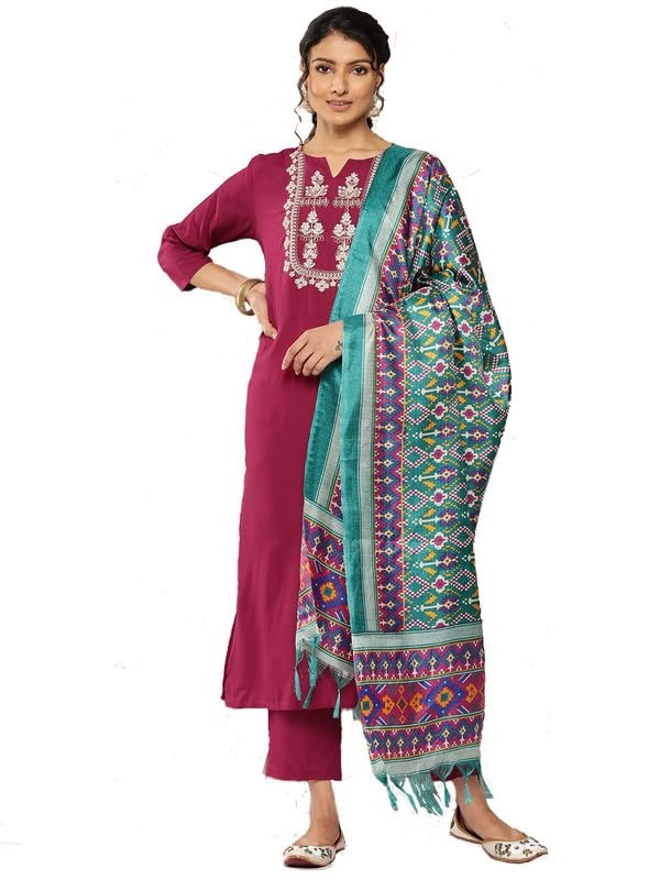 Buy Varanga Women's Rayon Regular Kurta Set (NV_VSKD2111_Magenta at ...