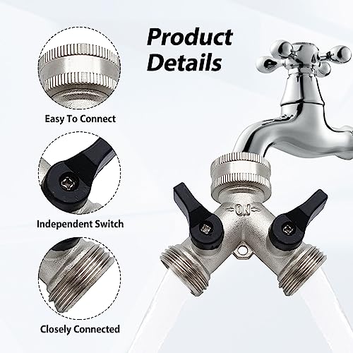 Zueyen 2 Way Y Splitter, 3/4 Inch Nickel Plated Brass Taps, with 2 Hose ...