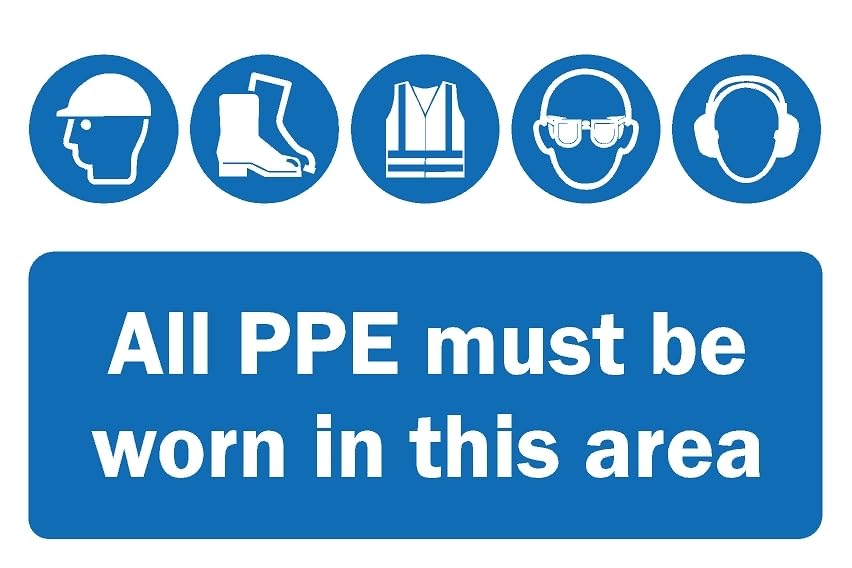 All PPE must be worn in this area safety sign - Self adhesive sticker ...