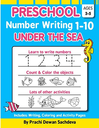 Buy Preschool Number Writing 1 - 10, Under The sea: Home Learning Book ...
