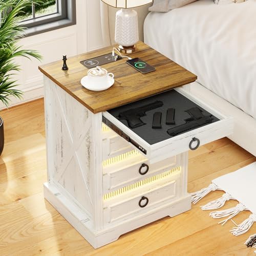 Amazon.com: FREDEES Farmhouse Nightstand with Gun Drawer, Bedside Table ...