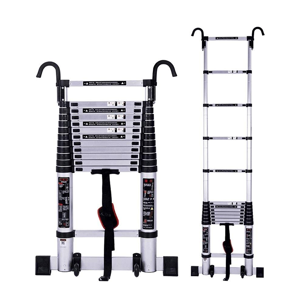 5 5m 18ft Tall Aluminum Telescopic Ladder With Hook Lightweight ...