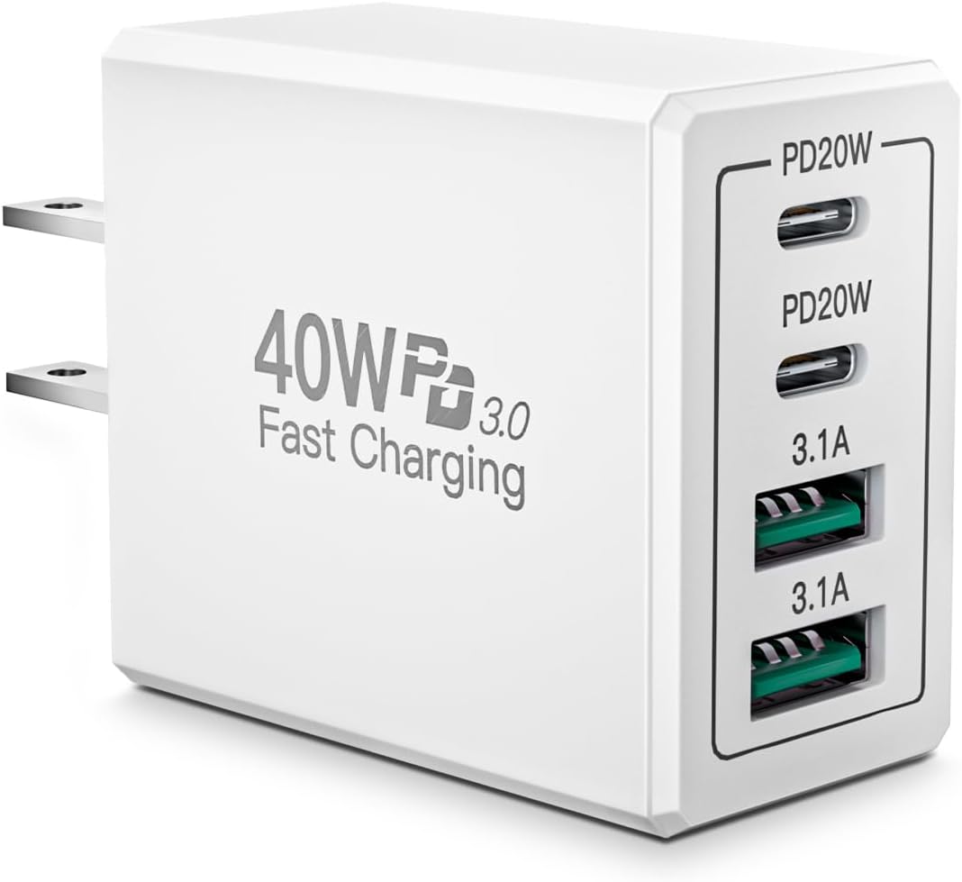 Amazon.com: USB C Charger Block, 2-Pack 40W 4-Port USB C Wall Charger ...