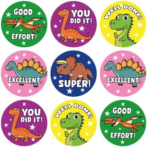 144 Cute Dinosaur Well Done Reward Stickers For Children, Teachers ...
