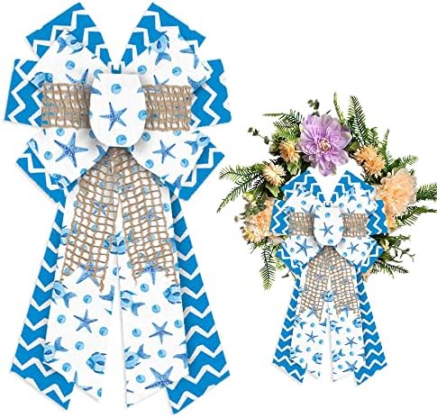Amazon.com: Large Summer Wreath Bows Blue Ocean Wave Burlap Bows for ...