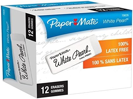 Paper Mate White Pearl Latex-Free Erasers, Large, Box of 12 (70626 ...