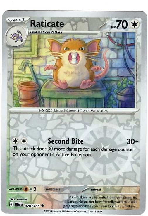 Amazon.com: Pokemon - Raticate 020/165 - Pokemon 151 - Reverse Foil ...