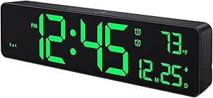 Qeunrtiy Digital Wall Clock,LED Digits Display,Dual Alarm Clock,Auto ...
