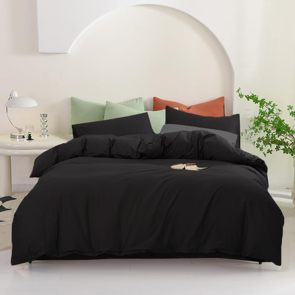 Amazon.com: Pureant Black Comforter Full Black Bedding Set Pure Black ...