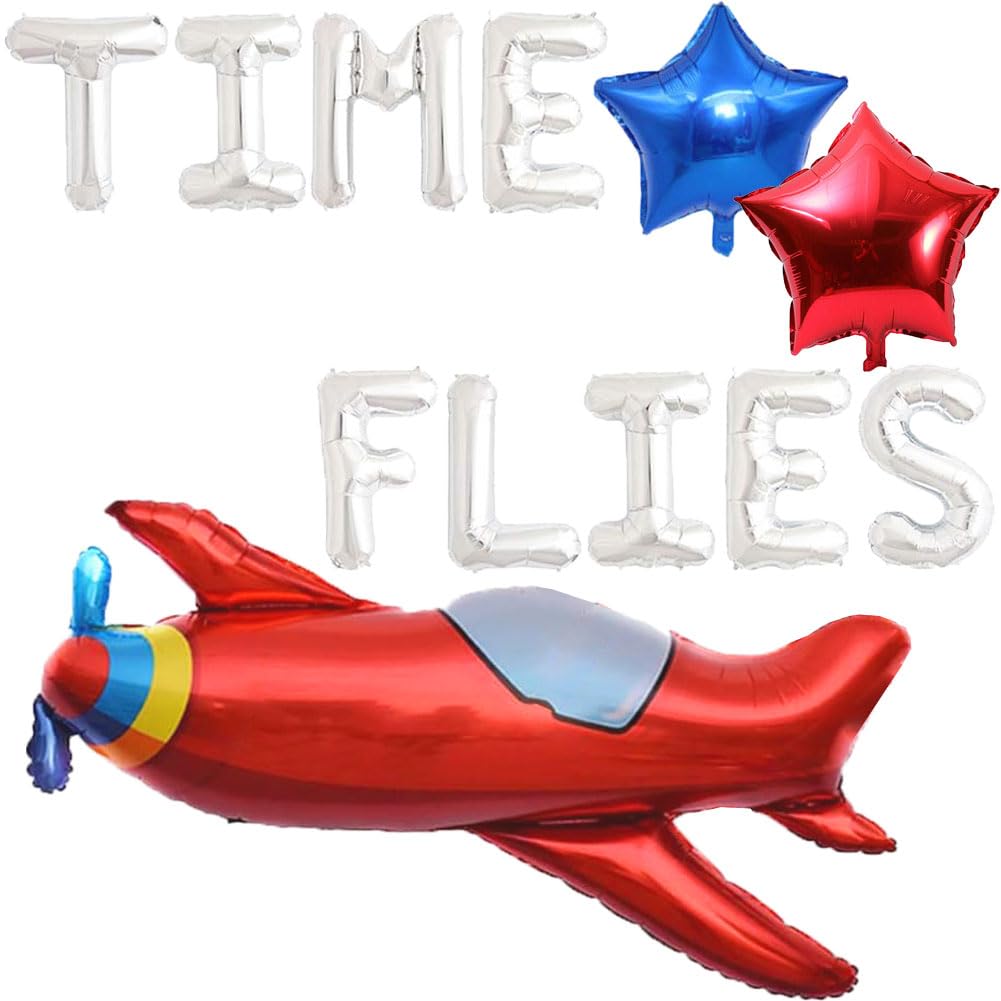 Amazon.com: Time Flies Balloons, Airplane Birthday Party Decorations ...