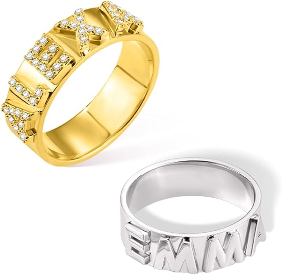Amazon.com: BYFDIY Custom Name Rings with Zirconia For Women Sterling ...
