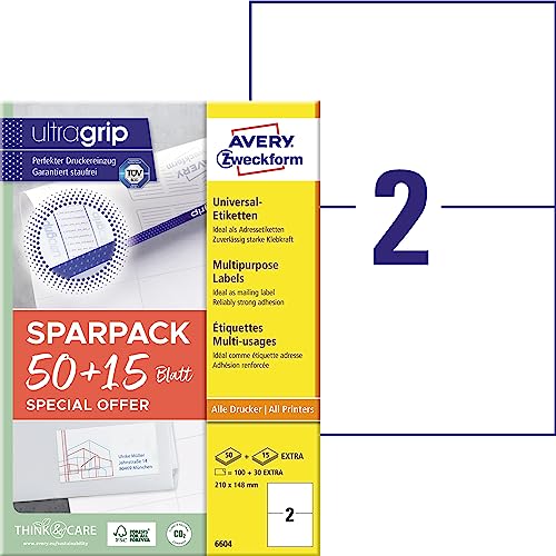 AVERY Zweckform 6604 Universal Labels (100 Plus 30 Extra Adhesive ...