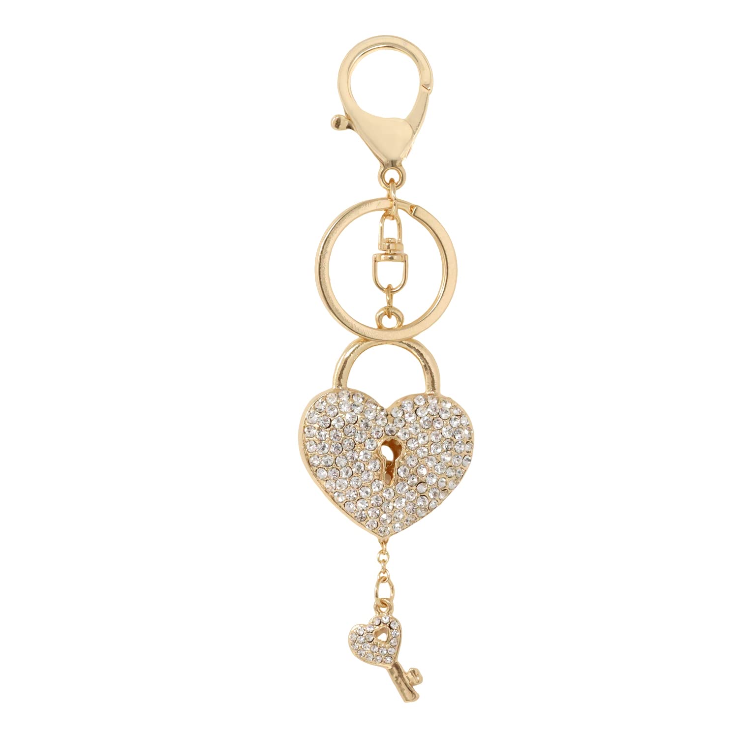 Honbay 1PCS Rhinestone Heart Lock Keychain with Key Sparkling Love ...