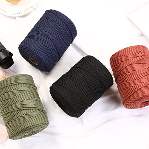 GOHOF Macrame Cord 4mm x 300m Premium Cotton Macrame Rope, 4 Strand ...