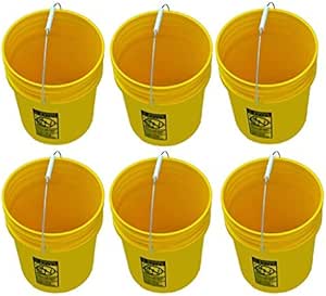 Amazon.com: 5 Gallon Yellow Buckets, Six (6) Pack | Plastic | Yellow ...