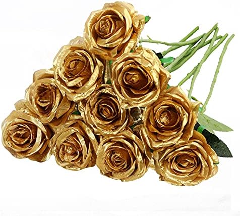 Amazon.com: DuHouse 10pcs Silk Roses Artificial Flowers Fake Rose for ...