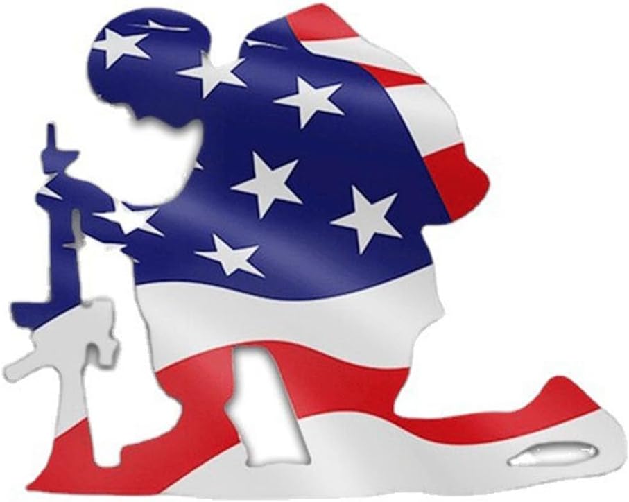 Amazon.com: Metal American Flag Kneeling Soldier, Weathered Flag Metal ...