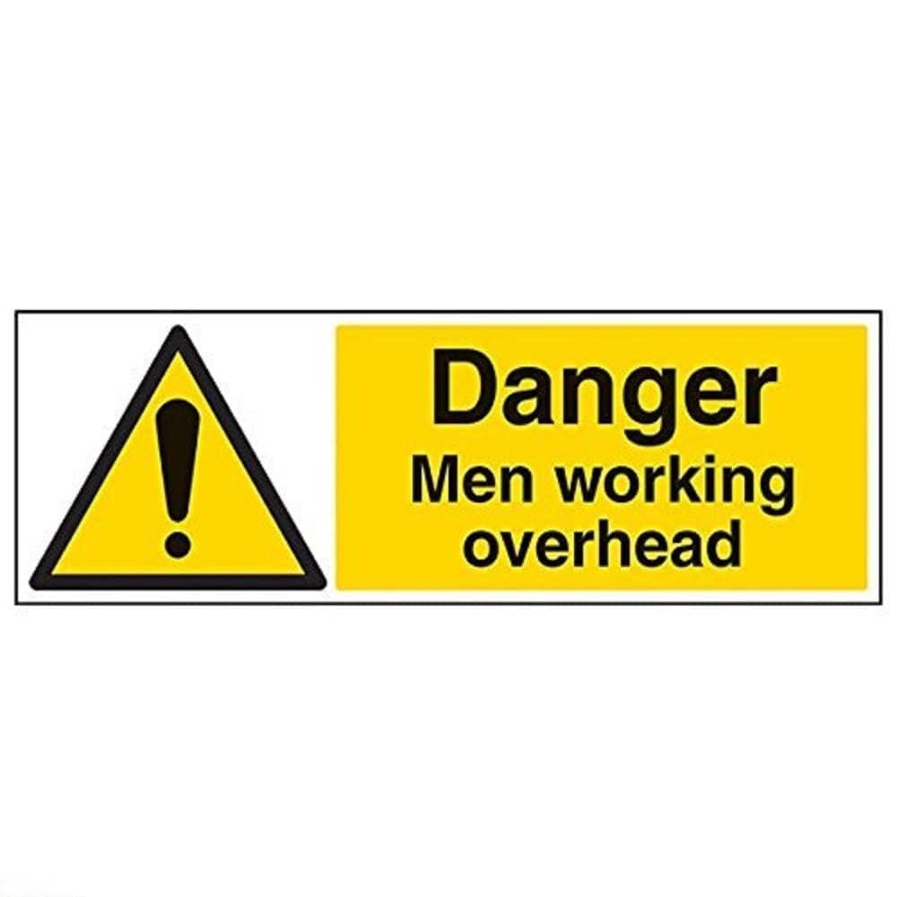 V Safety Danger, Men Working Overhead Warning Sign – 600mm x 200mm ...