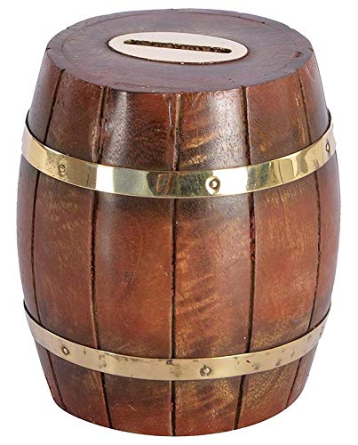 Buy Craft SHOPPEE Handmade Wooden Barrel Shape Money Bank Piggy Bank ...