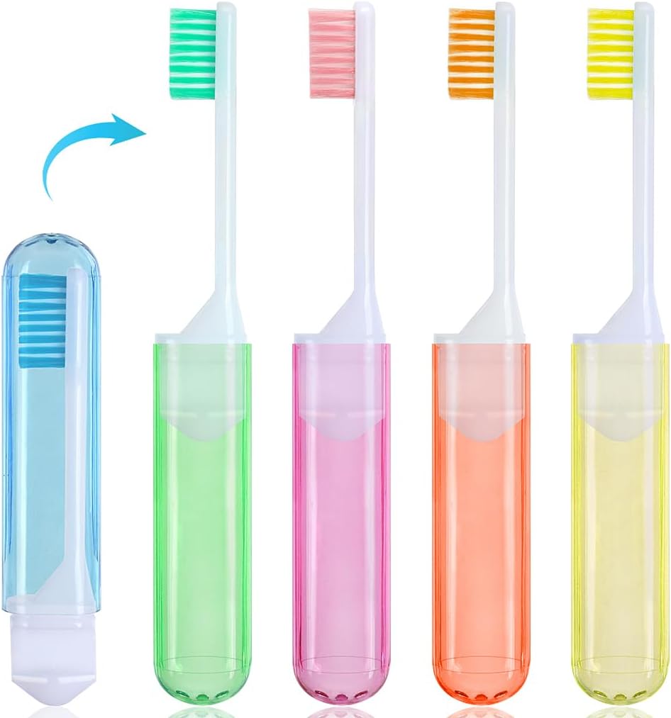 SWKJ 5 Pcs Portable Travel Toothbrushes with Soft Bristles, Folding ...