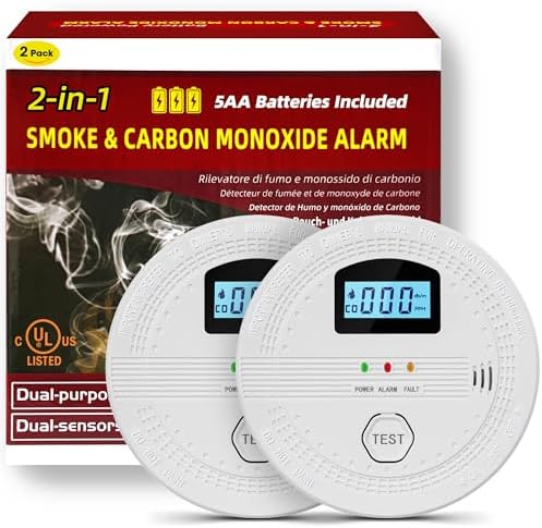 2 in 1 Smoke and Carbon Monoxide Detectors, 2 Pcs Battery Powered ...