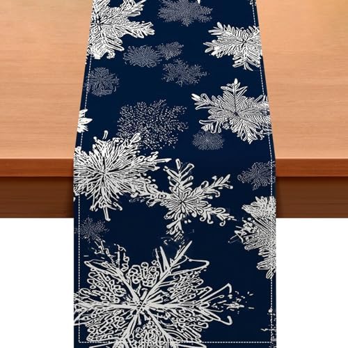 Amazon.com: HOMETITUTE Blue Snowflake Table Runner 13x72 Inch Winter ...