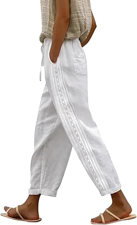 Mackneog Beach Casual Elastic Waist Capris for Women Solid Harem Capri ...