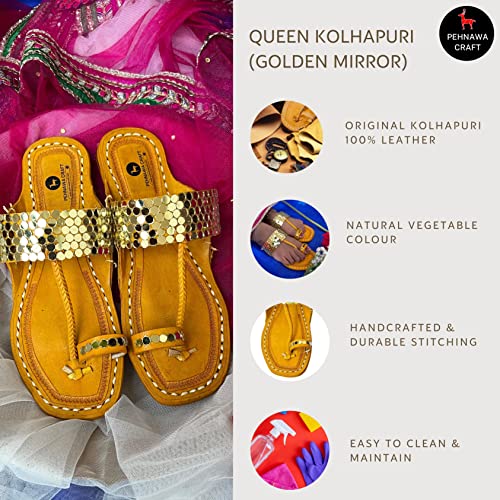 Queen Golden Mirror Original Kolhapuri ethnic flats for Women | Leather ...