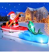 Amazon.com: FunFanso 11FT Christmas Inflatable Santa Claus Fishing on ...