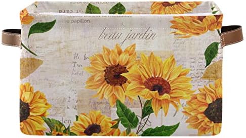 Amazon.com: Sunflowers Storage Bin Basket Collapsible with Leather ...