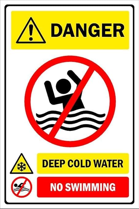 Danger, deep cold water, no swimming - 3mm Aluminium sign (300mm x ...