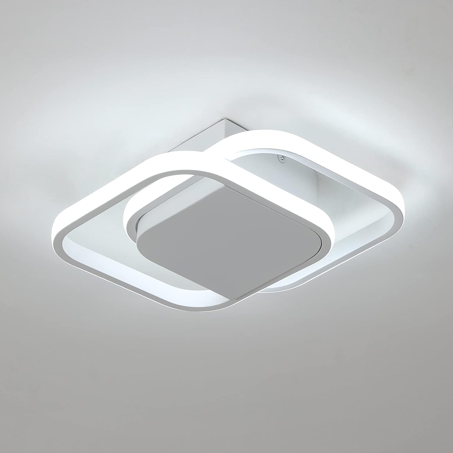 Seamoon Modern Square LED Ceiling Light, 24W 6500K Simple White Double ...
