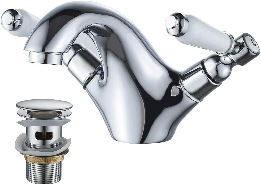 Dual Lever Basin Mixer taps with pop up Waste,Luckyhome Bathroom Sink ...