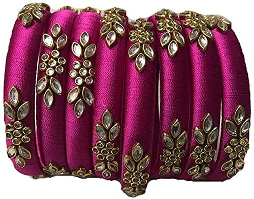 Buy I.Z Creations Women's Silk Thread Kundan Design Bangles (Dark Pink ...