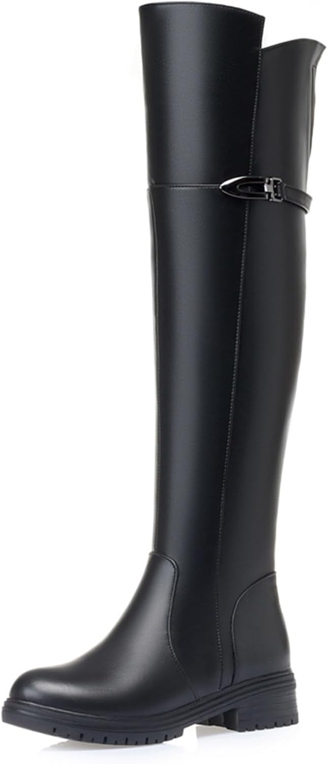 Amazon.com | Vujkliy 3.5CM Knee High Women Round Toe Chunky Low Flat ...