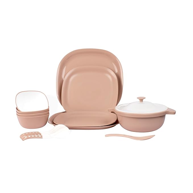 Lumiset Solid 14-Piece Unbreakable Plastic Dinner Set BPA-Free, Microwave Safe, Elegant Design ...