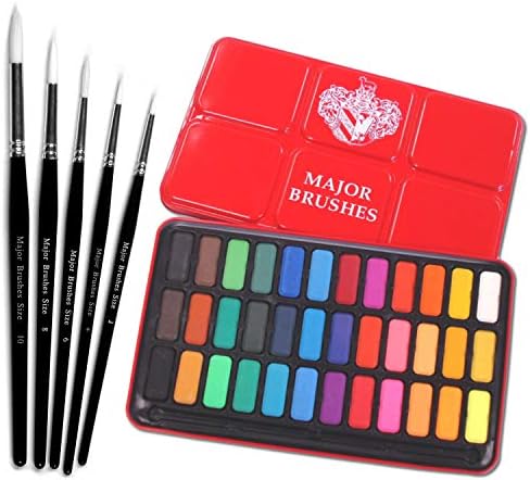 Major Brushes White Sable Round Brush Set of 5 Plus Artist Watercolour ...